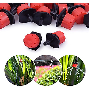 MSDADA Garden 50Ft Automatic Drip Irrigation Kits, 1/4" Blank Distribution Plant Watering Irrigation Kit Accessories Include Adjustable Nozzles, Cooling Irrigation System for Garden (Red)