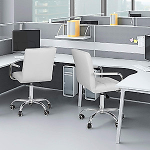 JUMMICO Desk Chair Modern Office Chair with Wheels PU Leather Mid-Back Rolling Chair for Office, Teen, and Bedroom Desks (White)