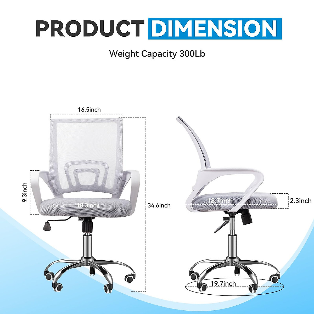 Nazhura Mesh Office Desk Chair with Adjustable Height and Swivel, Mid-Back with Armrests and Lumber Support(Mid-Height, Grey)