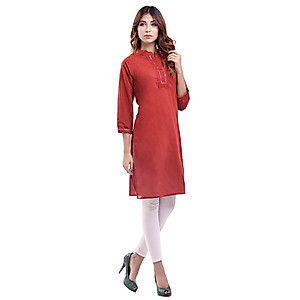 Indian Women's Plain Cotton Kurti Red Top By Chichi, XX-Large