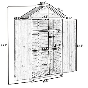 Knocbel Wooden Outdoor Garden Storage Shed with Lockable Doors and Removable Shelves, Weather Resistant Tool Shed for Backyard Patio Lawn, 35.4" W x 22.4" D x 69.3" H (Gray)