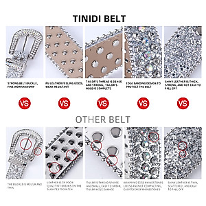 TINIDI Luxury Strap Men Women Rhinestones Belt Western Bling Bling Crystal Diamond Studded Belts (Silver, Fit Waist 28-30 inches)