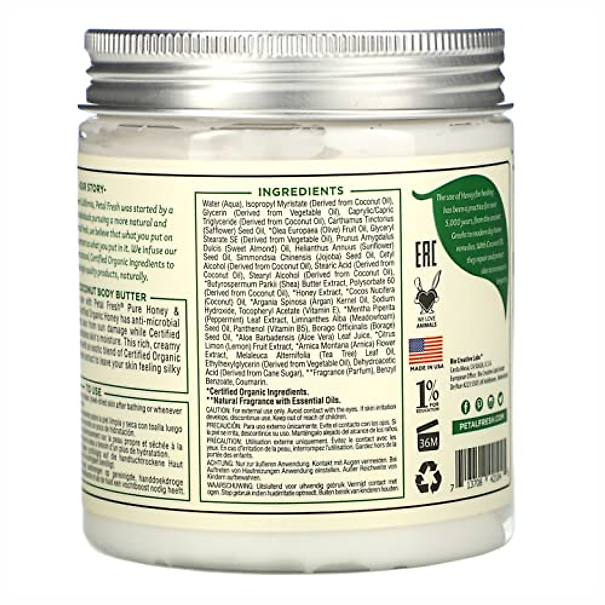 Petal Fresh Pure, Restoring Body Butter, Heals, Repairs & Protects Skin with Honey & Coconut Oil, 8 Fl oz