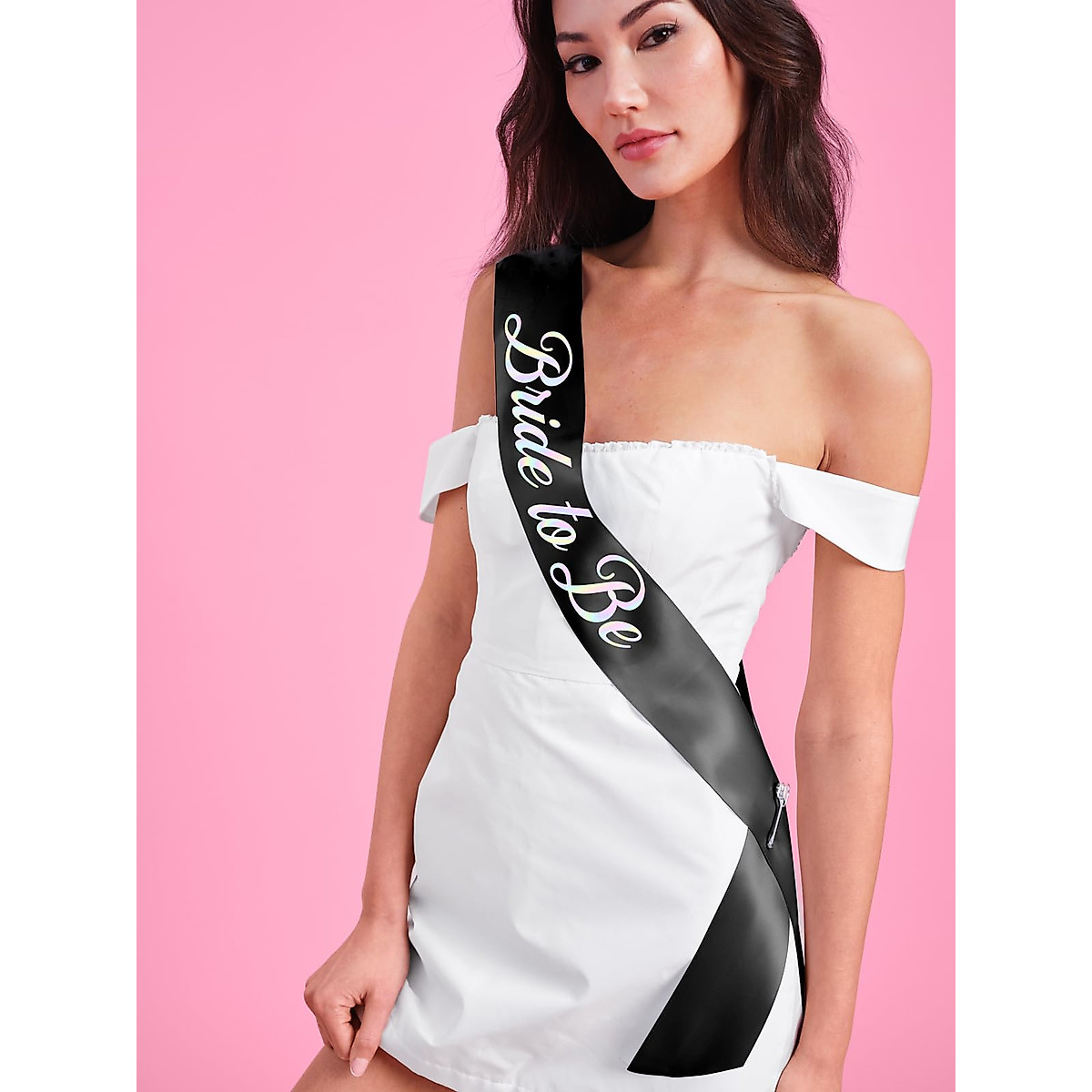 xo, Fetti Black Bride to Be Sash | Bachelorette Party Decorations, Iridescent Bridal Accessory, Bridal Decorations, Engagement Decor