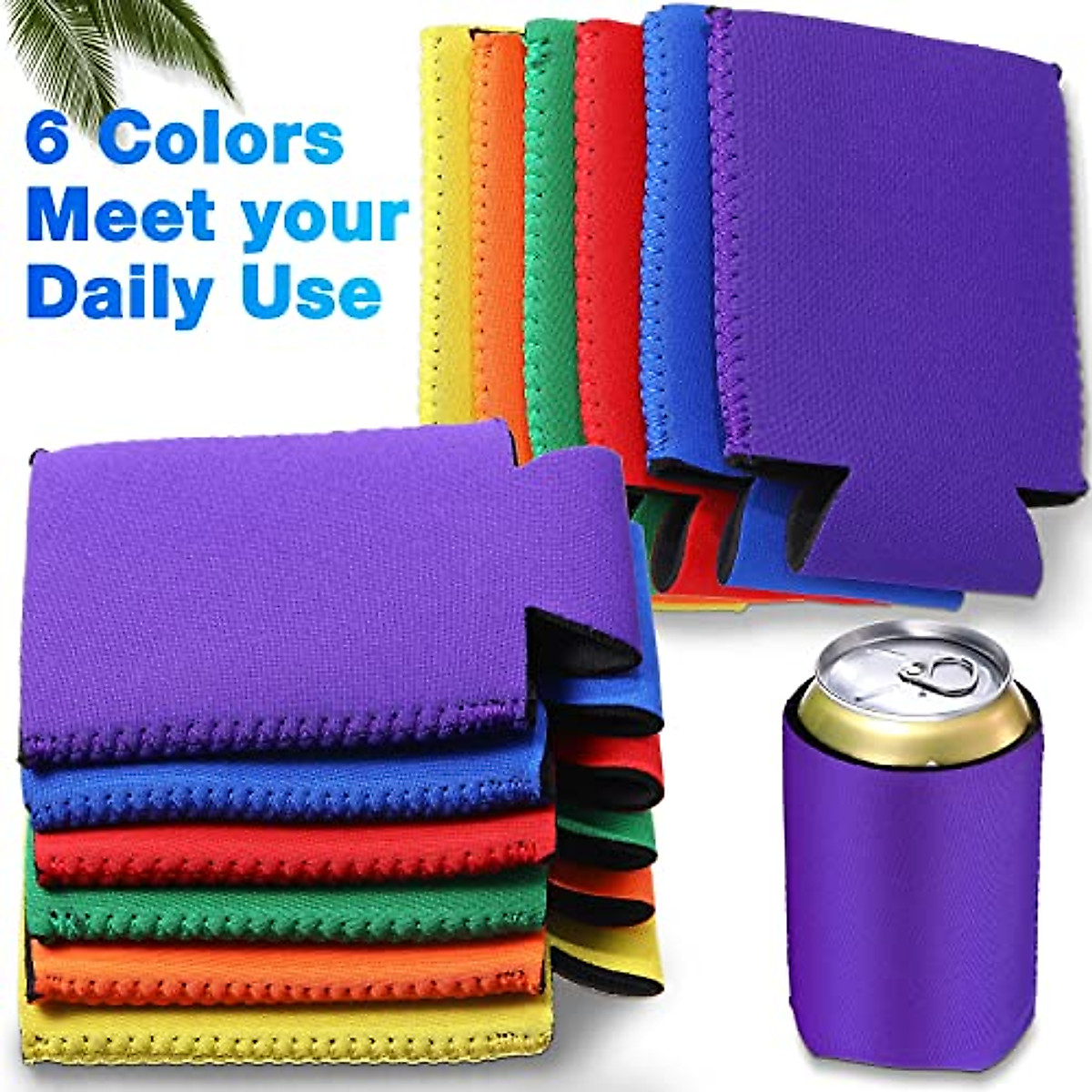 60 Packs Blank Can Cooler Sleeves Soda Can Covers Neoprene Can Sleeve Drink Insulator Sleeve Collapsible Can Coolers for Parties, Events or Weddings (Multicolor)
