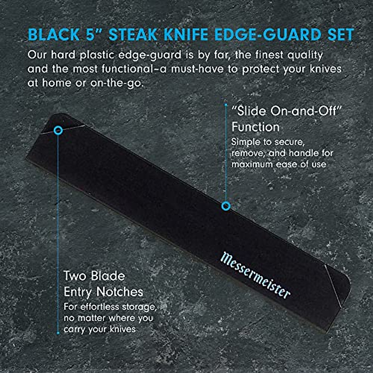 Messermeister 6-Piece Steak Knife Edge-Guard, Black - Fashionable & Functional Knife Protector for Steak Knives - 2 Blade Entry Notches - Includes 6 Steak Knife Edge Guards