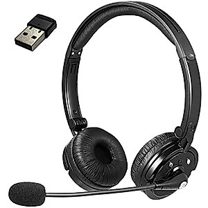 BUNDLE 1 Bluetooth Stereo Headset wireless Headphones with Mic WITH 1 BLUETOOTH TRANSMITTER DONGLE. Great for Home Office & Business, PC, Call Centers, Skype Calls, Foldable On Ear Design