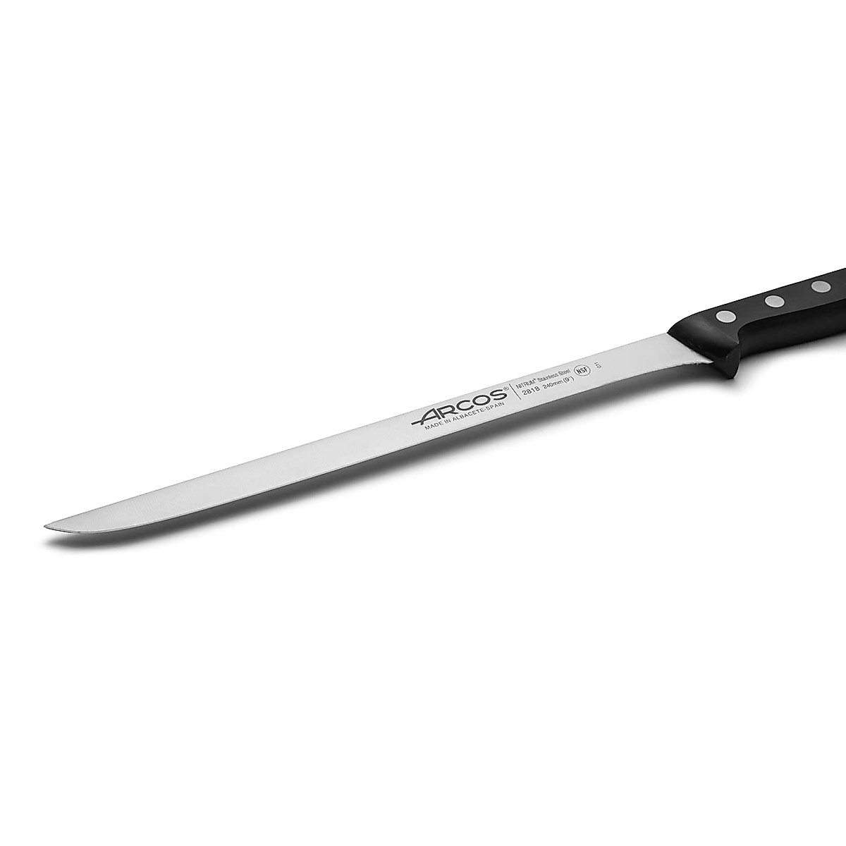 ARCOS Sharp Knife 9 Inch Stainless Steel. Carving Knife to Cut Ham and Meat. Ergonomic Polyoxymethylene Handle and 240mm Blade. Series Universal. Color Black