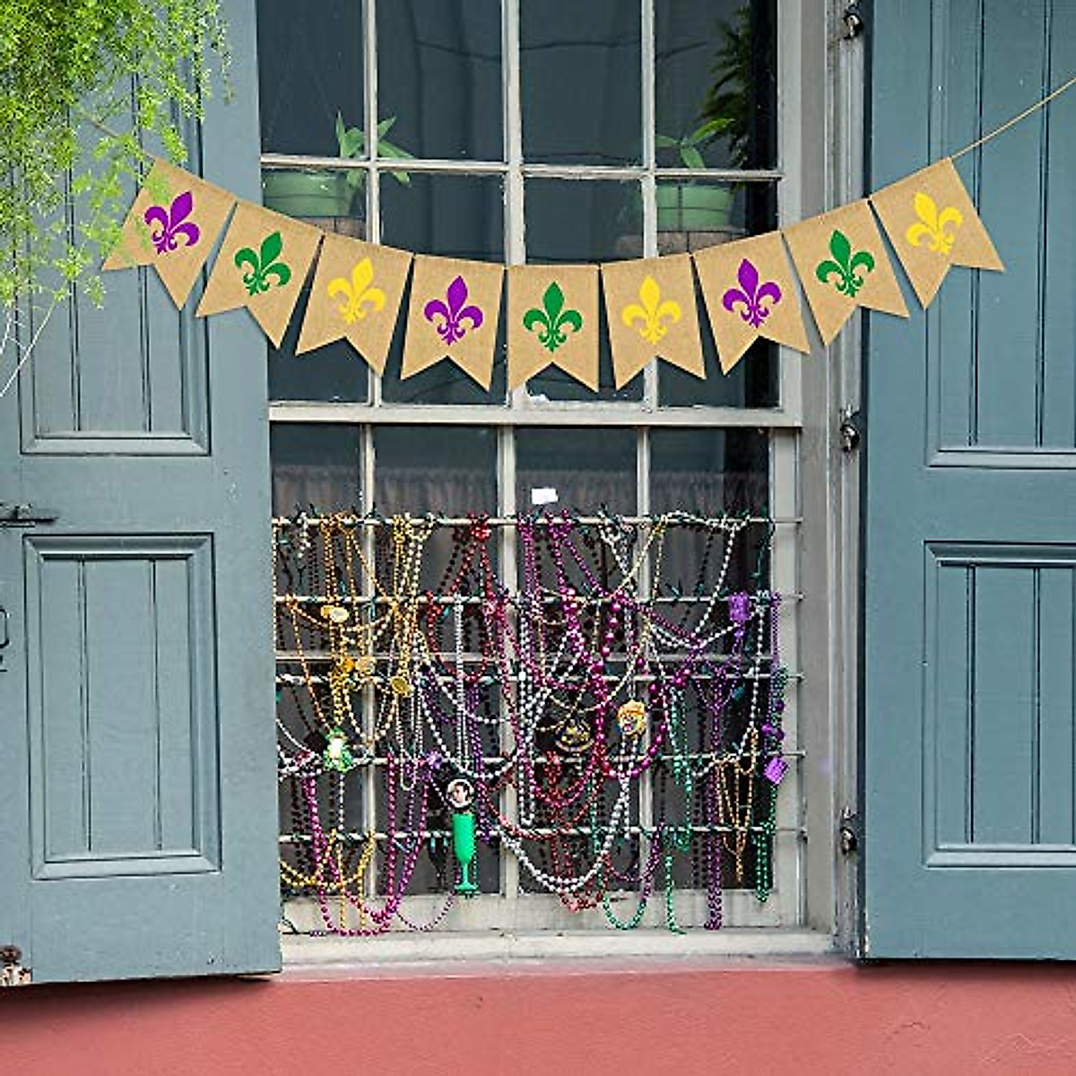 Rainlemon Jute Burlap Mardi Gras Banner March New Orleans Party Mantel Fireplace Garland Decoration Supply