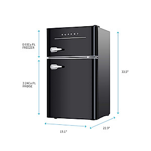 KUPPET Retro Mini Refrigerator 2-Door Compact Refrigerator for Dorm, Garage, Camper, Basement or Office, 3.2 Cu.Ft (Black)