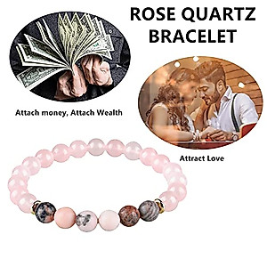 HOZEAL Rose Quartz Bracelet, Love Friendship Pink Crystal Stone Chakra Bracelet, Business Money Energy Wealth Good Luck Prosperity Feng Shui Beaded Bracelet for Men Women (B)