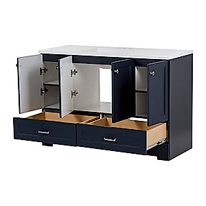 Spring Mill Cabinets Emlyn 48 Inch Bathroom Vanity with White Single Sink Top, 3 Cabinets, 2 Shelves, 2 Drawers, 48.5" W x 18.75" D x 32.89" H, Deep Blue