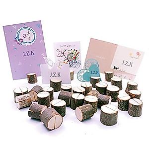 JZK 30 x Real Wood Wedding Table Number Holders Name Card Photo memo Place Card Holder Stand for Rustic Theme Wedding Christmas Birthday Garden BBQ Party