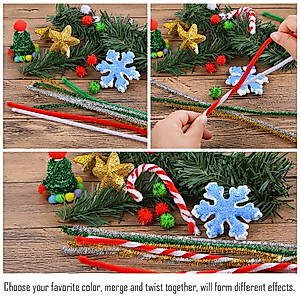 Caydo Christmas Pipe Cleaners Set, Including 120PCS Christmas Pipe Cleaners, 6 Sizes Pom Poms and 4 Sizes Wiggle Eyes for Kids DIY Arts & Crafts Projects and Christmas Decorations