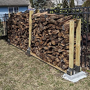 MOFEEZ Outdoor Firewood Log Storage Rack 2x4 Bracket Kit, Fireplace Wood Storage Holder, Adjustable to Any Length - Grey, Three Bases
