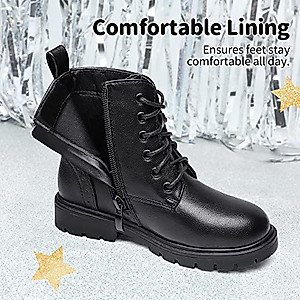 DREAM PAIRS Boys Girls Boots Side Zipper Kids Combat Ankle Booties,Size 4 Big Kid,BLACK/PU,KBO211