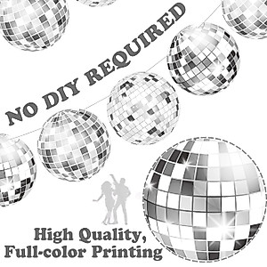 4pcs Sliver Disco Ball Party Banners 70s Disco Birthday Party Decoration Disco Ball Banner 70s Party Decoration for 1970s Disco Theme Party Supplies