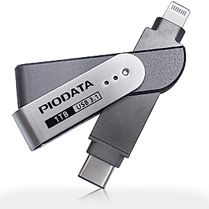 PIODATA iXflash 1 TB MFi Certified Flash Pen Drive for iPhone/iPad/Mac/PC USB 3.1 Type C Lightning External Storage Memory Photo Stick