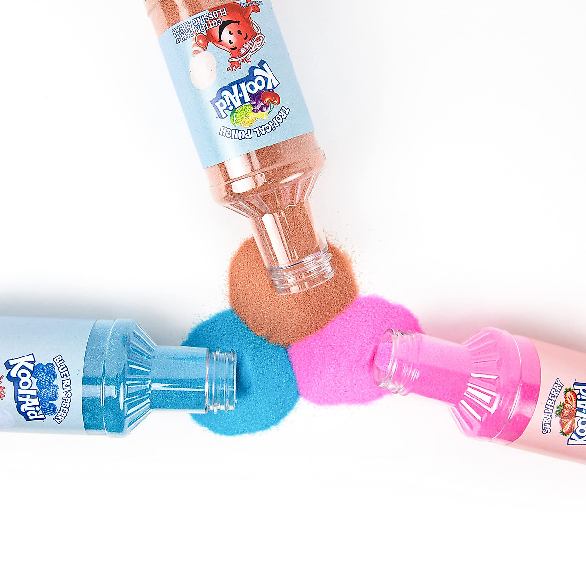 Nostalgia Kool-Aid Flossing Party Kit (3-Pack) | Blue Raspberry, Strawberry, Tropical Punch | 3 16oz Bottles of Cotton Candy Sugar Mix | 96 Small to Medium Cone Servings, 16 Ounces