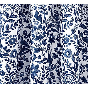 DriftAway Julia Watercolor Blackout Room Darkening Grommet Lined Thermal Insulated Energy Saving Window Curtains 2 Layers 2 Panels Each Size 52 Inch by 84 Inch Navy
