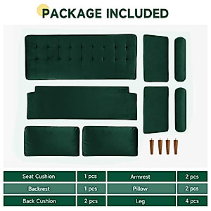 Vesgantti Green Velvet Couch 70 inch, 3 Seater Loveseat Sofa, Mid Century Modern Couches for Living Room, Upholstered Velvet Sofa with 2 Pillows, Button Tufted Sofa for Bedroom, Home Office, Apartment