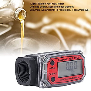 Turbine Flow Meter Modular Design High Precision Digital Display Lithium Battery Fuel Gauge for Gas Station Equipment (Red)
