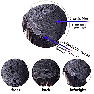 Cecycocy 14” Short Bob Wigs Brazilian Straight Human Hair Wigs With Bangs 100% Remy Human Hair Wigs 180% Density None Lace Front Wigs Glueless Machine Made Wigs For black Women