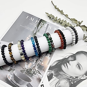 SROBENZ 12 Pcs 8mm Gemstones Beaded Bracelets for Men Women Stone Healing Bead Semi-Precious Stretch Round Bead Crystal Bracelets Unisex