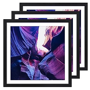 TWING Picture Frames 12x12 Set of 3, Black Large Gallery Wall Frame Set Display Photos 8 x 8 with Mat or 12 x 12 without Mat Wall Mounting Composite Wood