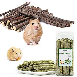 antiai Guinea Pig Toys Apple Sticks Timothy Hay Sticks 2 Combination, Rabbit Toy Bunny Treats Natural Hamster Chinchilla Rat Gerbil Chew Toys for Teeth Care