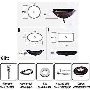 YOtat Tempered Glass Sink, Hotel Sink, Bath om Toilet Basin, Household Hotel Kitchen Accessories (A)