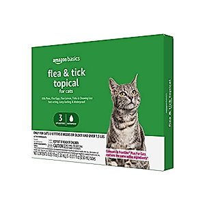 Amazon Basics Flea and Tick Topical Treatment for Cats (over 1.5 pounds), 3 Count (Previously Solimo)