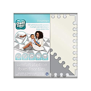Gelli Mat - Comfort Playtime Foam - 72 Piece Baby Play Mat Interlocking Foam Floor Tiles - Grey/White. Multiple Creative Designs. Water-Resistant, Non-Toxic, Hypoallergenic. Great for any Room!