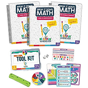 Be Clever Wherever Grade 3 Math Kit, 2nd & 3rd Grade Math Tool Kit, Word Problem Strategies, Intro To Multiplication, and Intro to Fractions Math Reference Books (14 Pc)