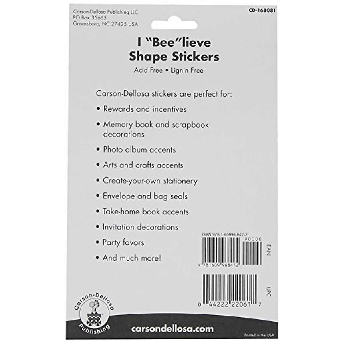 Carson Dellosa I "Bee"Lieve Shape Stickers (168081)