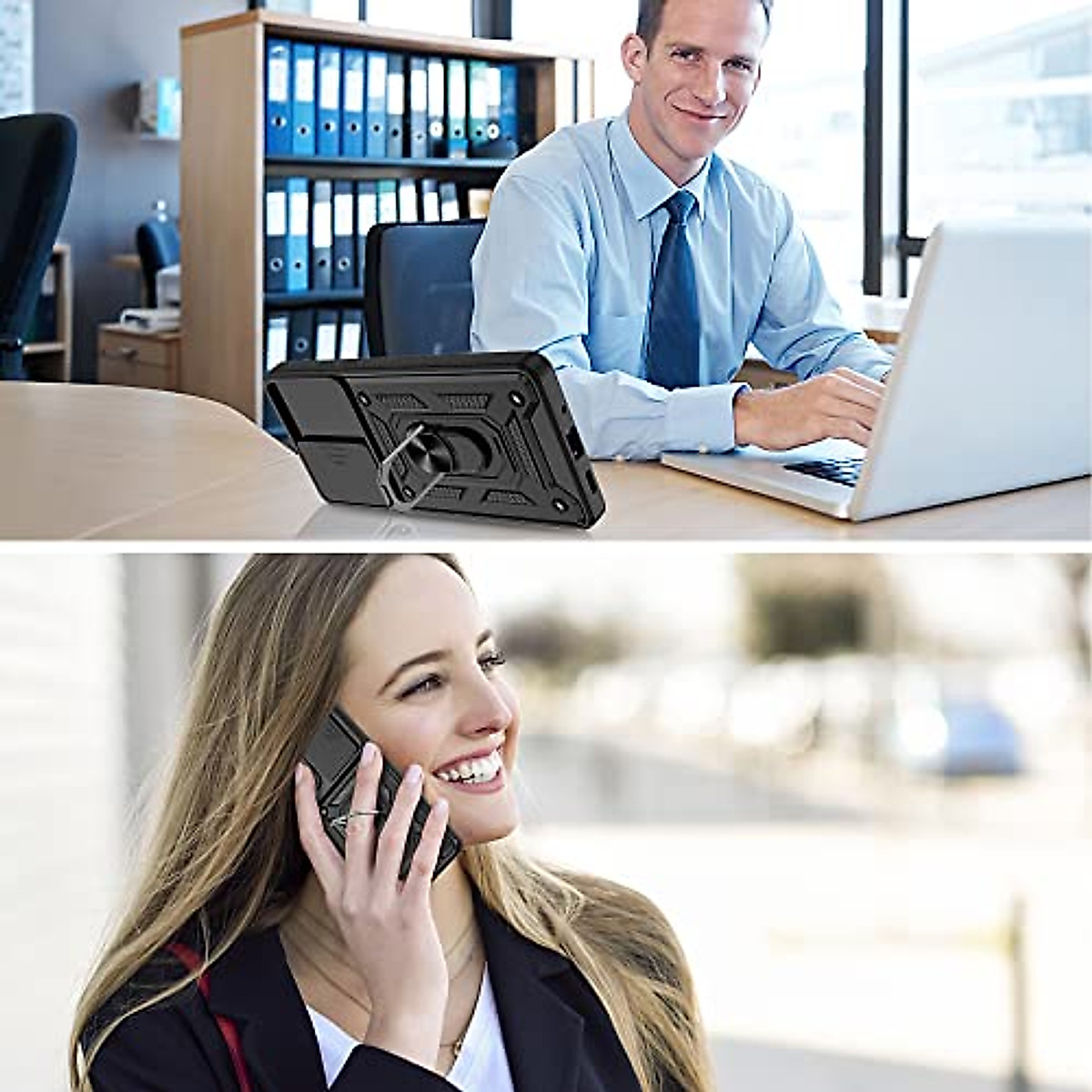 Atump Samsung Galaxy S20 FE Case(4G/5G),Galaxy S20 Fan Edition/S20 Lite with HD Screen Protector with Slide Camera Cover, 360° Rotation Ring Kickstand [Military Grade] Case for Samsung S20 FE Black