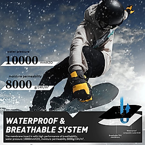 MCTi Ski Mittens Leather Mitten Winter Cold Weather Waterproof Snow Mitt for Men（Yellow, Large）