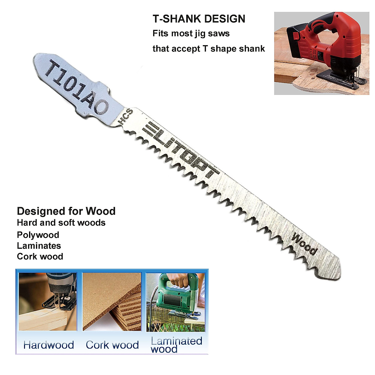 25pcs Jigsaw Blades for Wood T101AO Scroll Blades Clean Curved Cuts 3 in. 20 TPI T Shape Shank T101AO