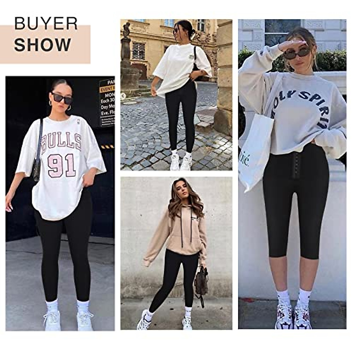 Corset Top Waist Trainer Black Leggings for Women Tummy Control Yoga Pants with Pockets for Women,Large