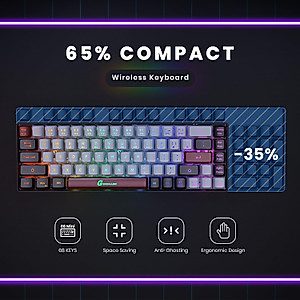 GEODMAER GM68 65% Wireless Gaming Keyboard, Rechargeable RGB Backlit Gaming Keyboard with 14 Backlit Modes, 68 Keys Ultra-Compact Anti-ghosting Keyboard for PC Laptop