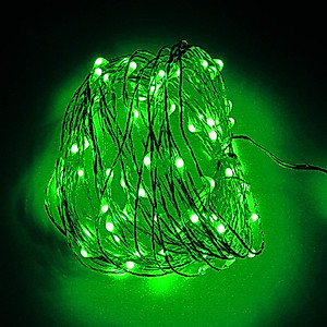 Twinkle Star 33FT 100 LED Silver Wire String Lights, St Patricks Day Fairy Lights Battery Operated LED String Lights for Christmas Wedding Party Home Holiday Decoration, Green