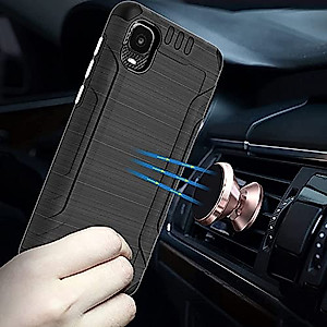 TJS Compatible with Alcatel TCL A3 A509DL Case/TCL A30 Case, with Tempered Glass Screen Protector, Magnetic Support Hybrid Shockproof Metallic Brush Finish Protector Phone Case Cover (Black)