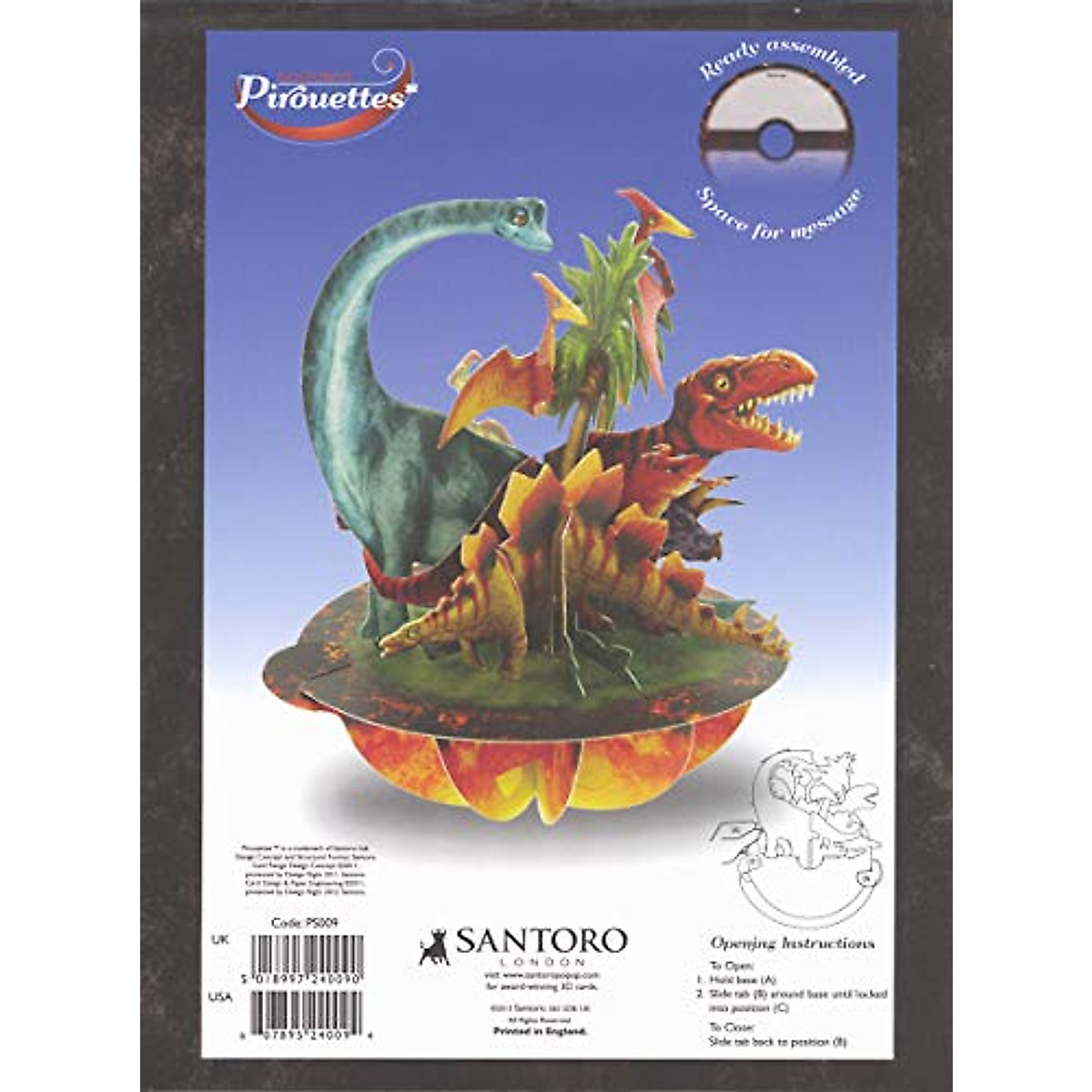 Santoro Pirouettes Jurassic Dinosaurs 3D Pop Up Card