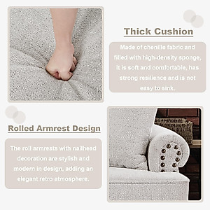 JEEOHEY 57" W Comfy Love Seat Sofa Couch,Chenille Fabric 2 Seater Sofa,Mid Century Modern Sofa,Deep Seat Sofa with Rolled Arms & Nailhead Trim for Living Room,Office,Apartment,Small Place(White)