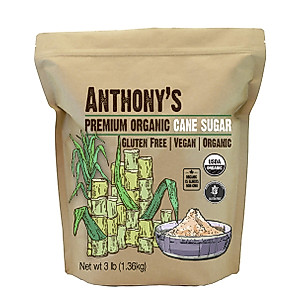 Anthony's Organic Cane Sugar, 3 lb, Granulated, Gluten Free & Non GMO