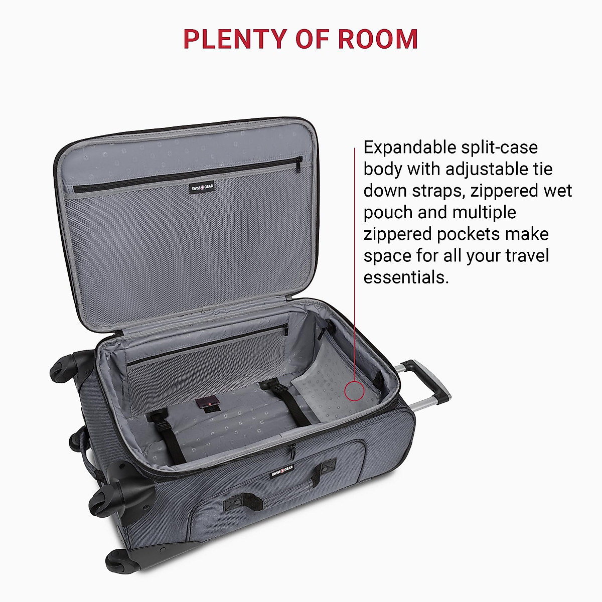 SwissGear Sion Softside Expandable Roller Luggage, Dark Grey, Checked-Medium 25-Inch