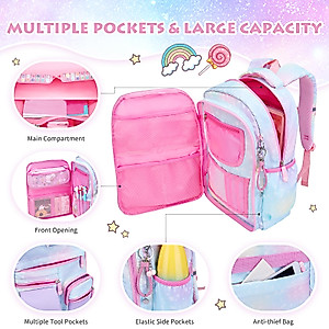 Girls Backpack, School Backpacks 16*11.5*7.5in for Girls, Cute Book Bag with Compartments for Teen Girl Kid Students Elementary Middle School, Kids' School Bag, Blue