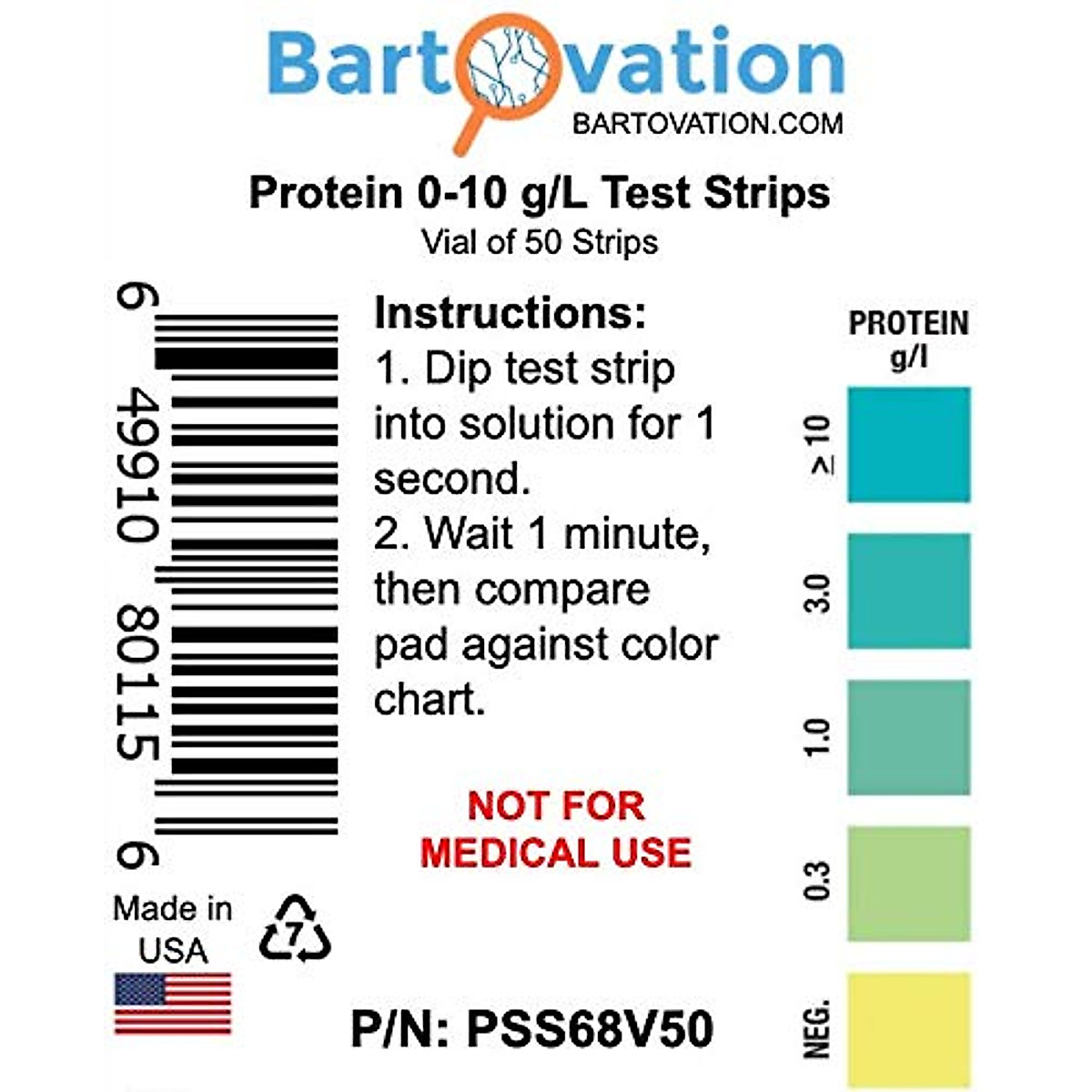 Residual Protein Food Test Strips, 0-10 g/L [Vial of 50 Strips]