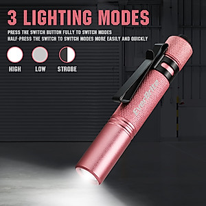 EverBrite LED Pocket Pen Light Flashlight, 2-Pack Small Mini Penlight with High Lumens and 3 Modes, AAA Battery Included, Compact Flashlights for Inspection, Repairing and Outdoor, Pink