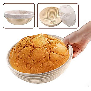 Set of 2 9 inch Round Bread Proofing Baskets Natural Rattan Banneton Sourdough Rising Bowl Basket with Dough Scraper + Bread Lame + Cloth Liner for Bakery Home Bakers